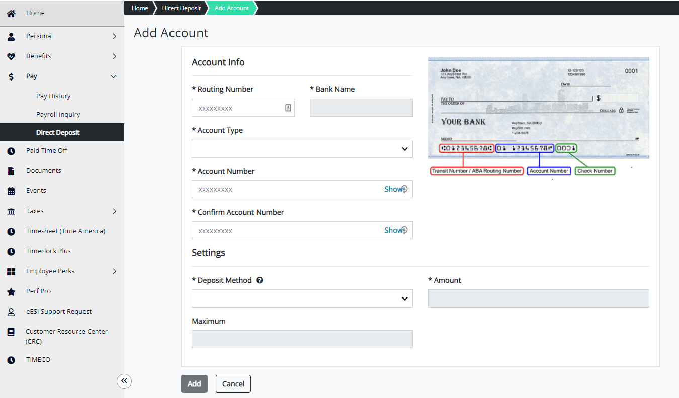 How can I set up my direct deposit in my Employee Portal?